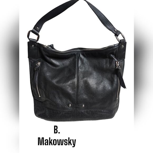 b. makowsky | Bags | B Makowsky Black Leather Hobo Shoulder Bag | Poshmark
